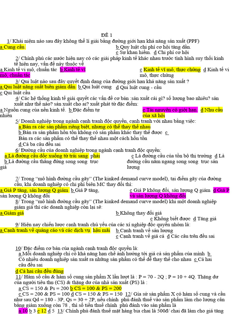 Bo de Thi Trac Nghiem KTH Vi Mo Co Dap An | PDF