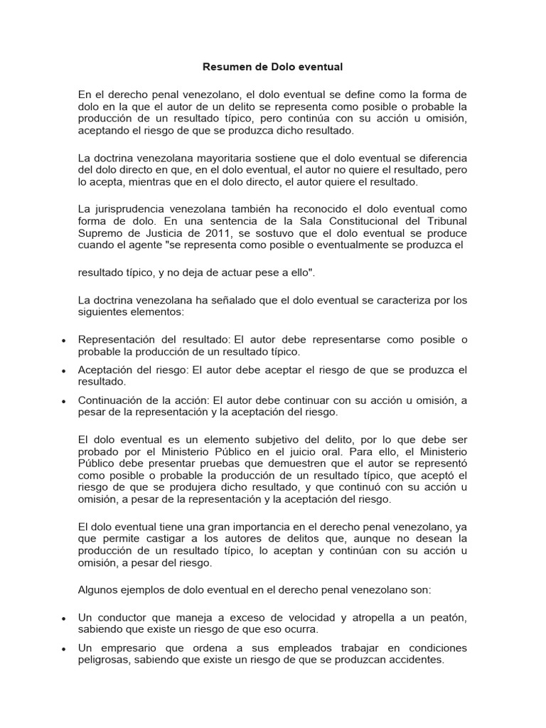 Dolo Eventual en Derecho Penal Venezolano | PDF | Intención (Derecho ...