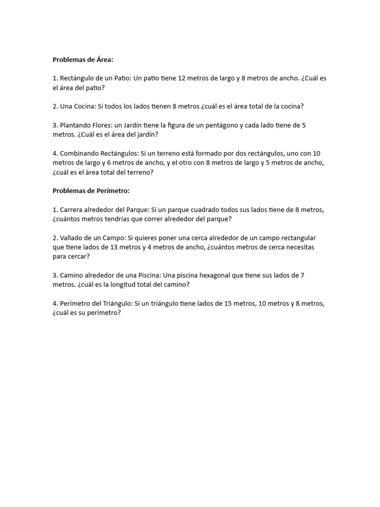 Problemas de Área y Perímetro para Primaria | PDF