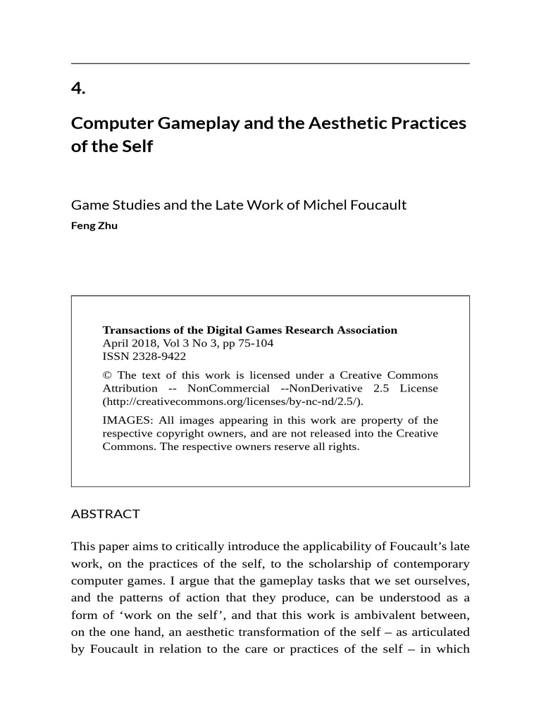 Puter Gameplay and The Aesthetic Practices of The Self | PDF | Michel Foucault | Aesthetics