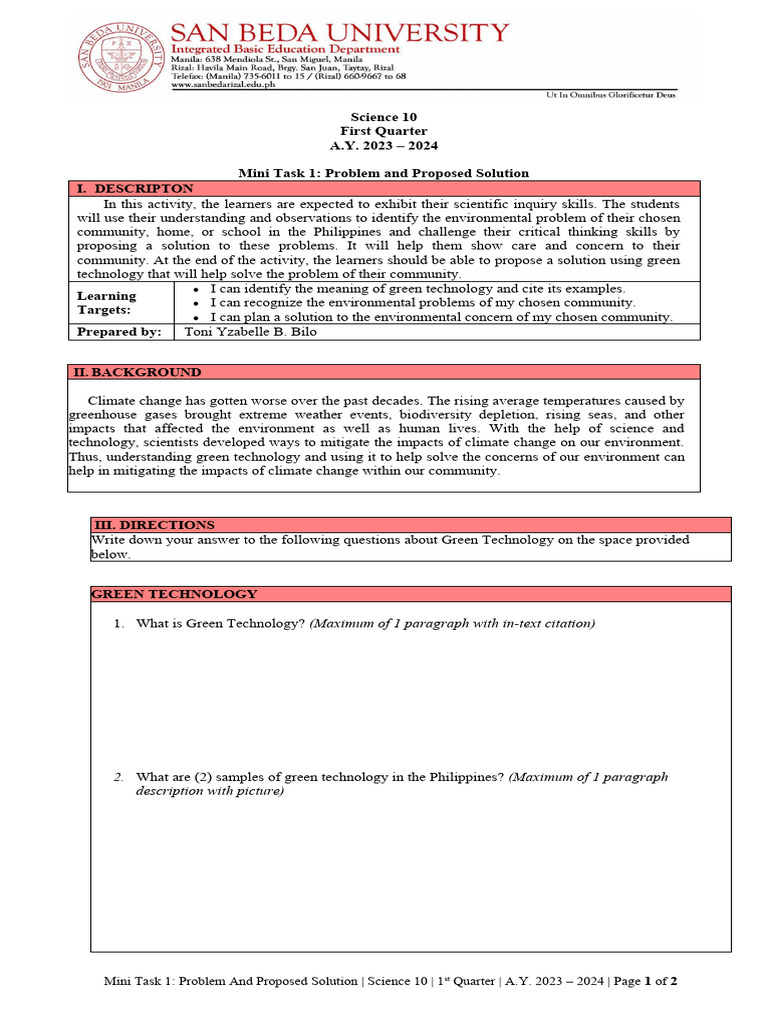 Science 10 1q Mini Task 1 | PDF | Climate Change | Science