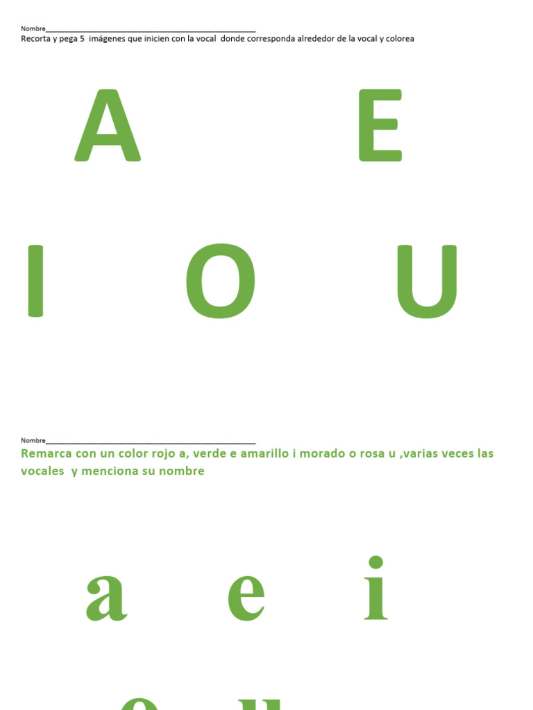 Recorta y Pega 5 Imágenes Que Inicien Con La Vocal Donde Corresponda ...