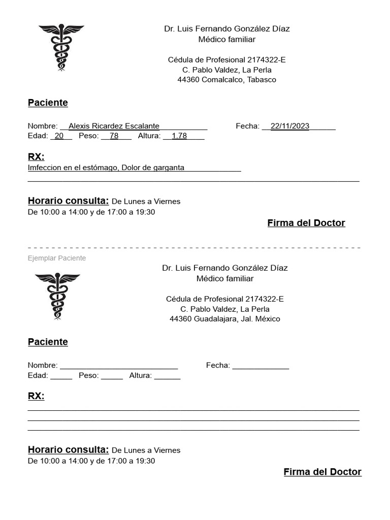 Formato de Receta Medica Word | PDF