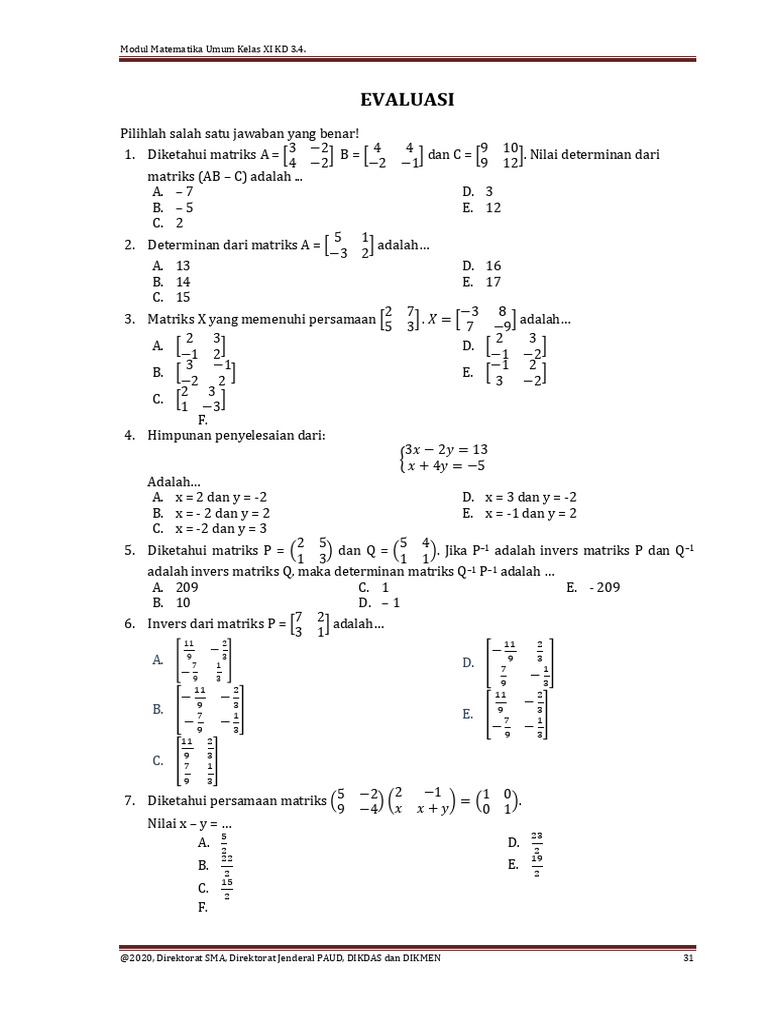 Soal Soal Matriks | PDF