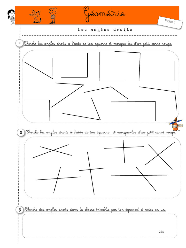Exercices sur les angles droits CE1 | PDF