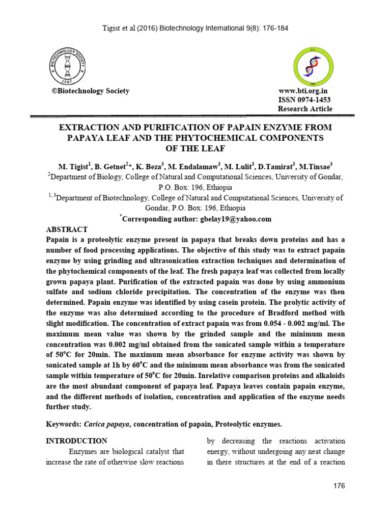 Papain Extraction from Papaya Leaves | PDF | Precipitation (Chemistry ...