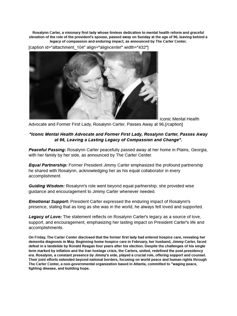 Rosalynn Carter, A Visionary First Lady Whose Tireless Dedication to ...