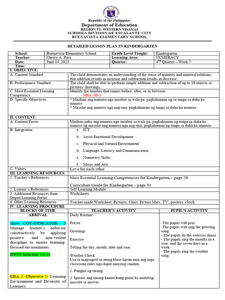 COT Q1 Math1 WEEK7 DLP-final | PDF | Learning | Teachers