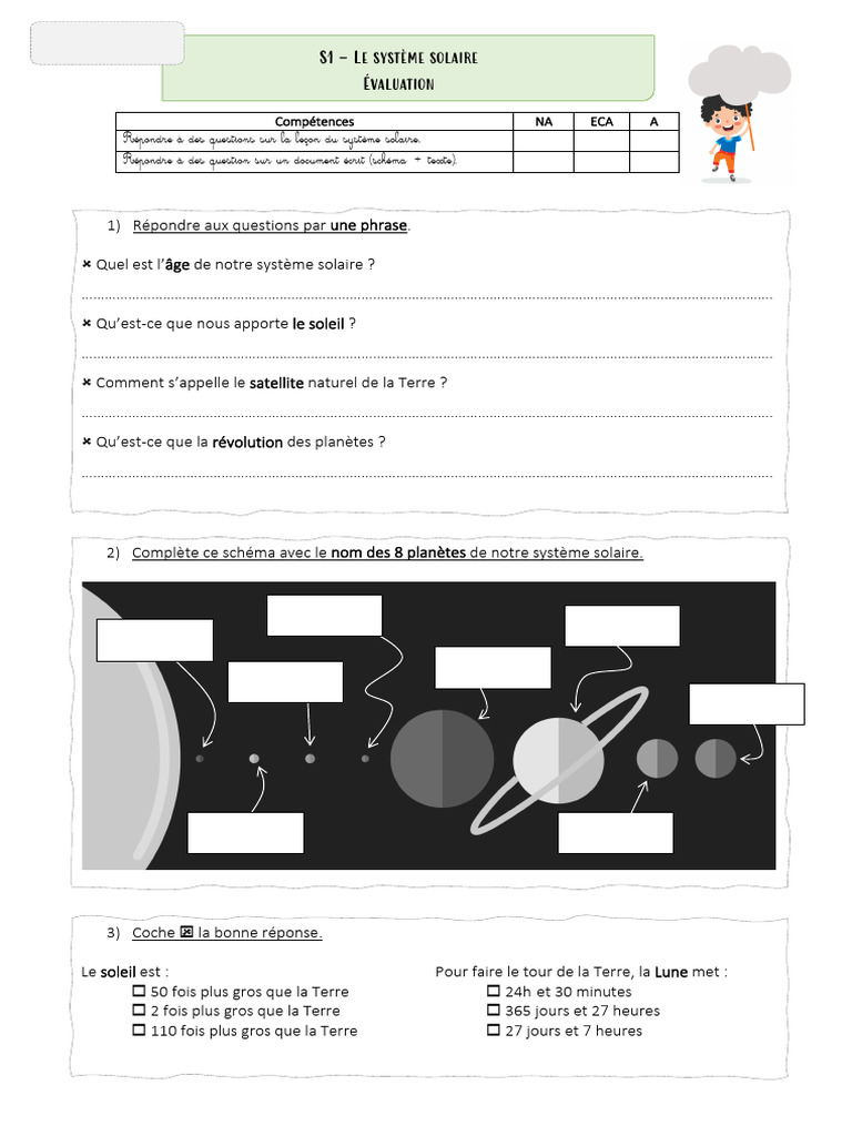 Evaluation S1 - Le Système Solaire | PDF | Mars | Terre