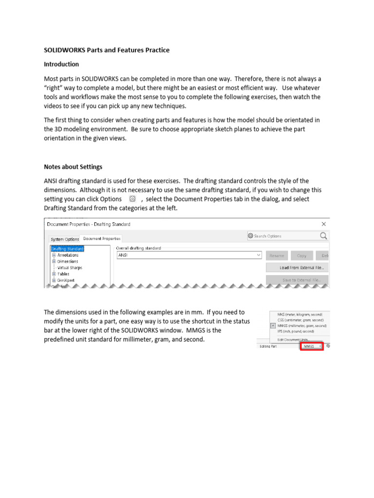 SOLIDWORKS - Parts and Features Practice Updated | PDF | Steel | 3 D ...