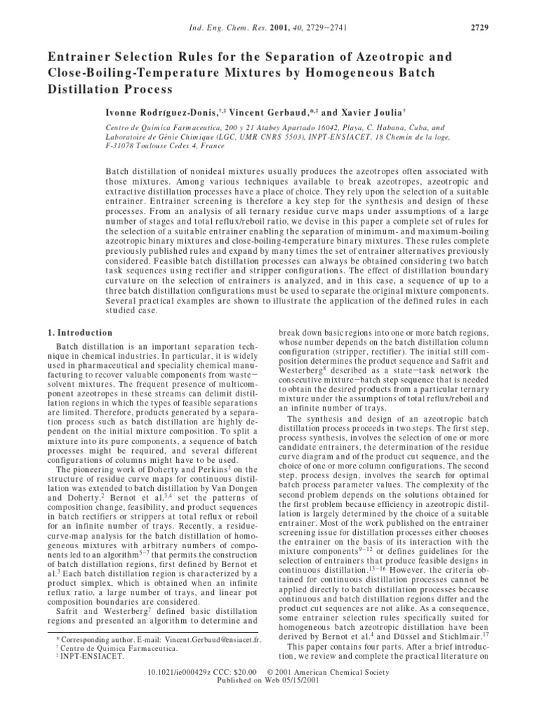 Entrainer Selection Rules For The Separation of Azeotropic and Close ...