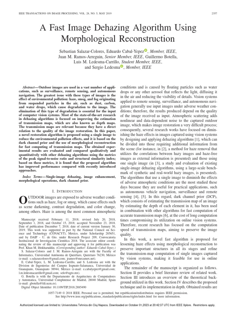 A Fast Image Dehazing Algorithm Using Morphological Reconstruction 3692