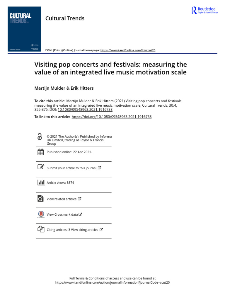 Visiting Pop Concerts and Festivals Measuring The Value of An ...