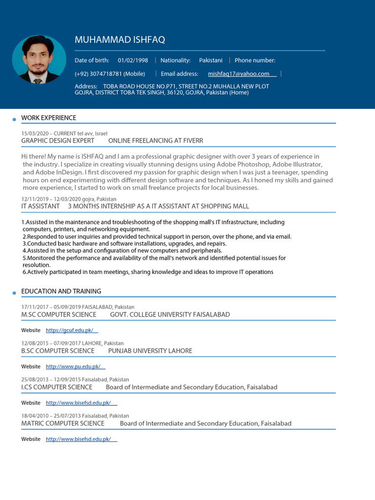 CV - Muhammad Ishfaq | PDF | Graphic Design | Pakistan CV - Muhammad Ishfaq | PDF | Graphic Design | Pakistan