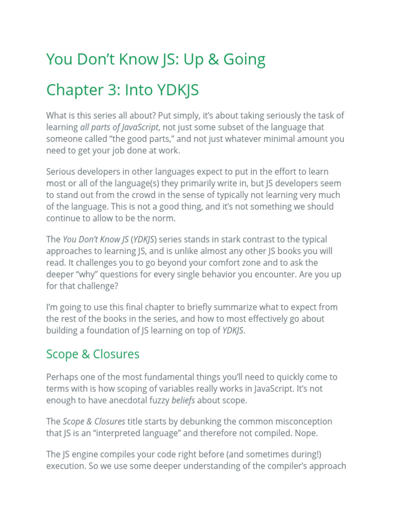 You Dont Know Js Up And Going Chapter 3 Into Ydkjs Scope And Closures Pdf Scope Computer
