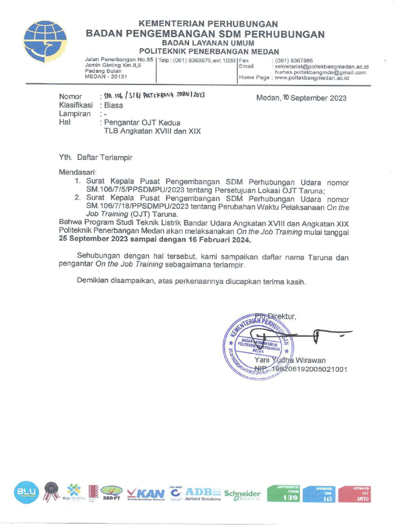 Surat Pengantar OJT TLB XVIII Dan XIX | PDF