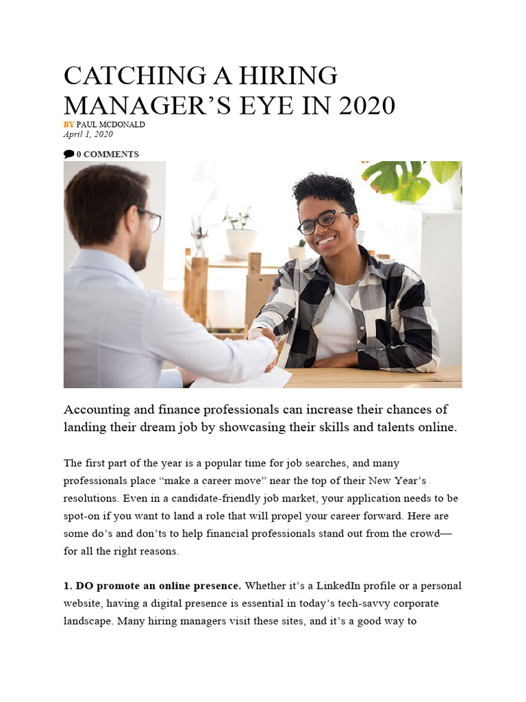 Catching A Hiring Managers Eye In 2020 Pdf Résumé Social Media