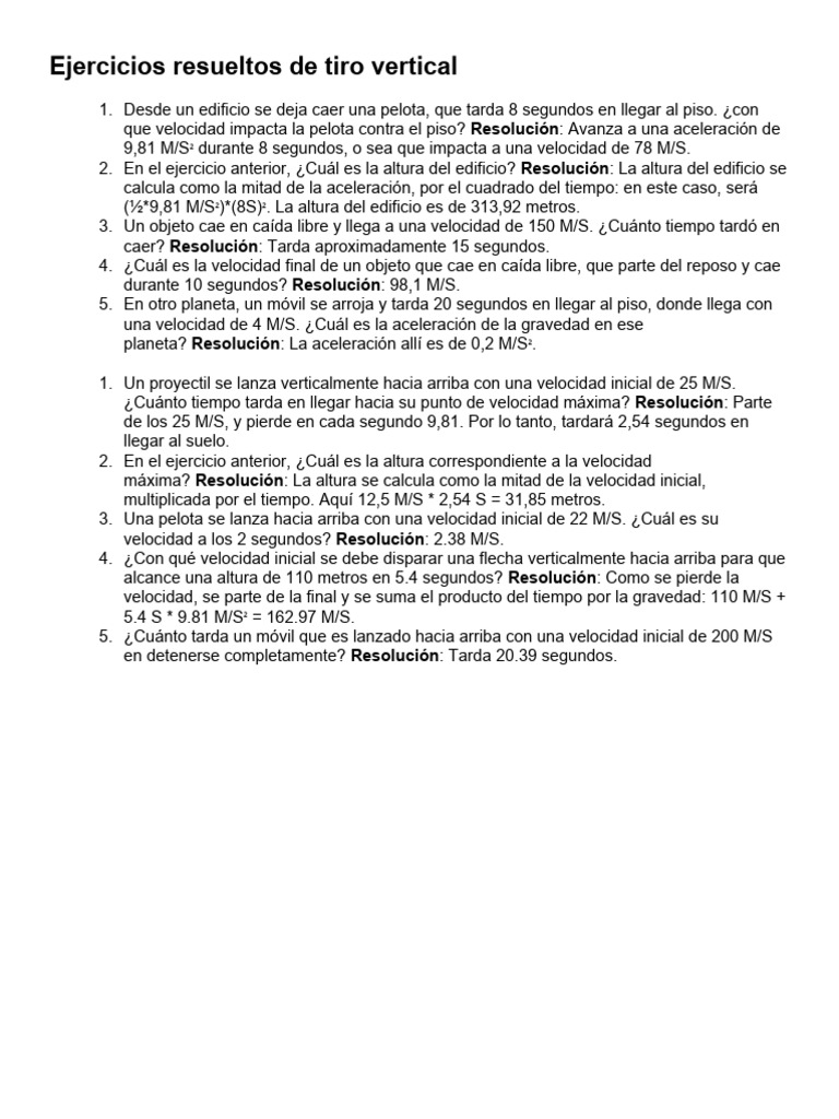Ejercicios Resueltos de Tiro Vertical | PDF