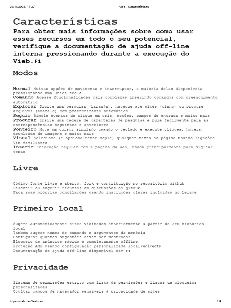 Vieb - Características | PDF | Cookie de HTTP | Cache (informática)