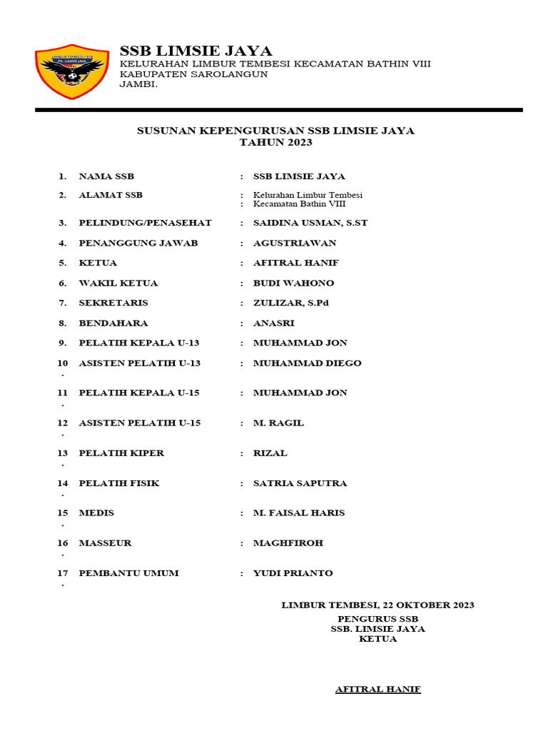 Form Struktur Kepengurusan SSB | PDF