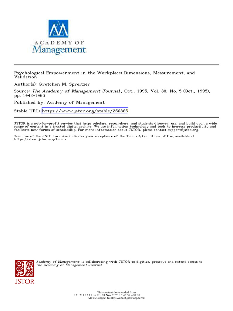 Spreitzer PsychologicalEmpowermentWorkplace 1995 | PDF | Empowerment ...