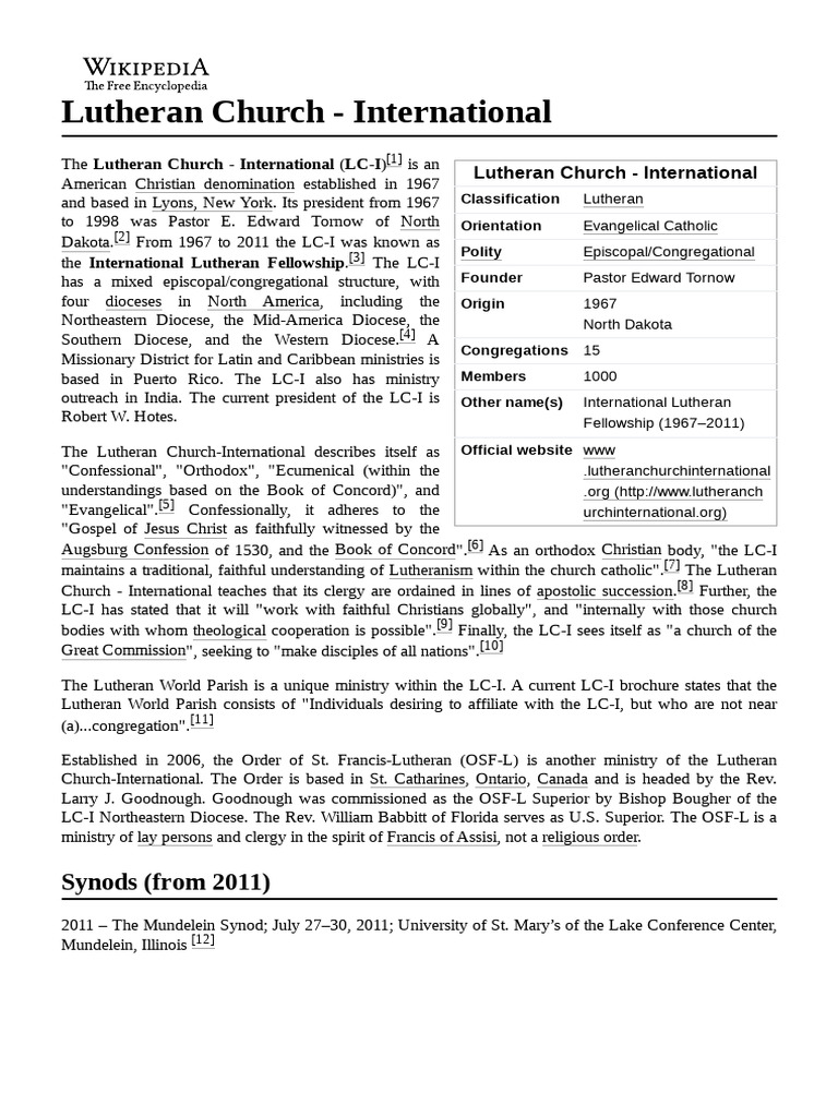 Lutheran Church - International Overview | PDF | Lutheranism ...