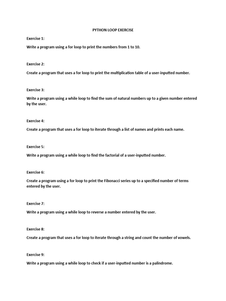 Python Loop Exercise Pdf