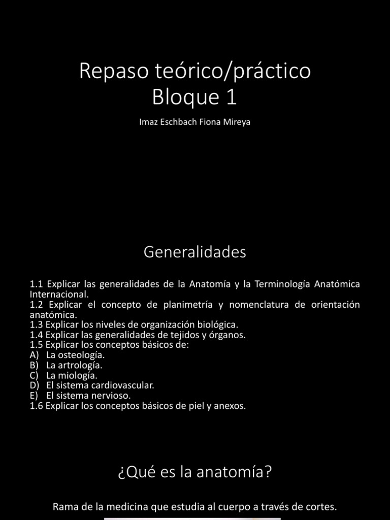 Repaso 1er Bloque | PDF | La columna vertebral | Sistema circulatorio