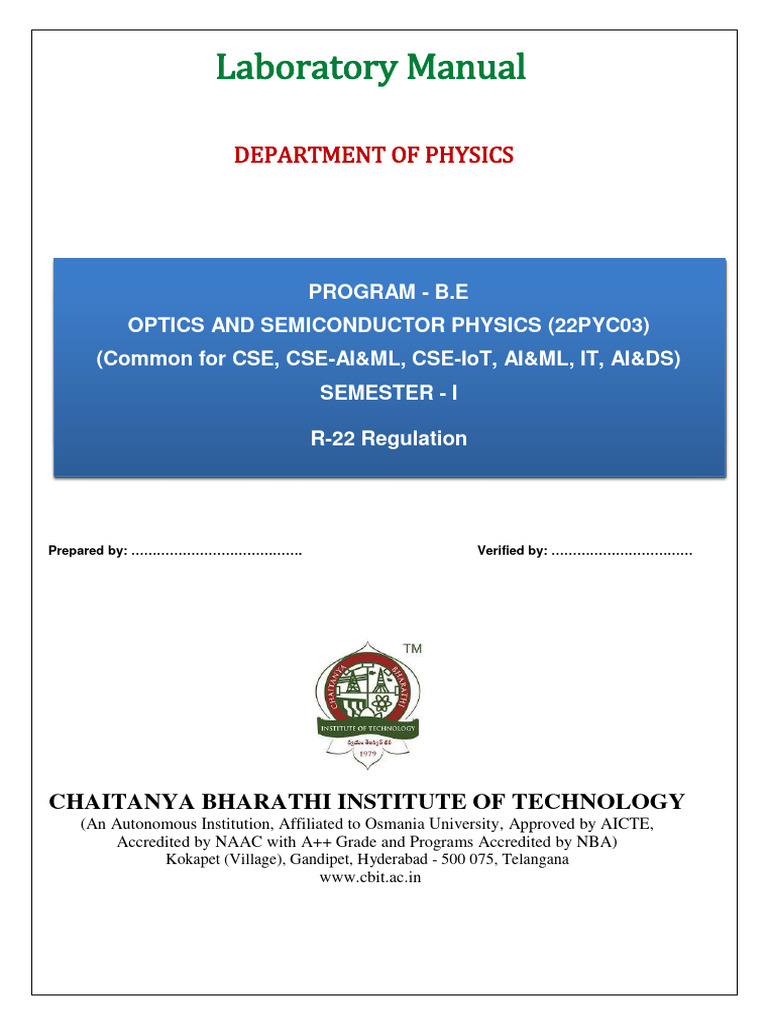 Optics and Semiconductor Lab Manual | PDF | P–N Junction | Physics