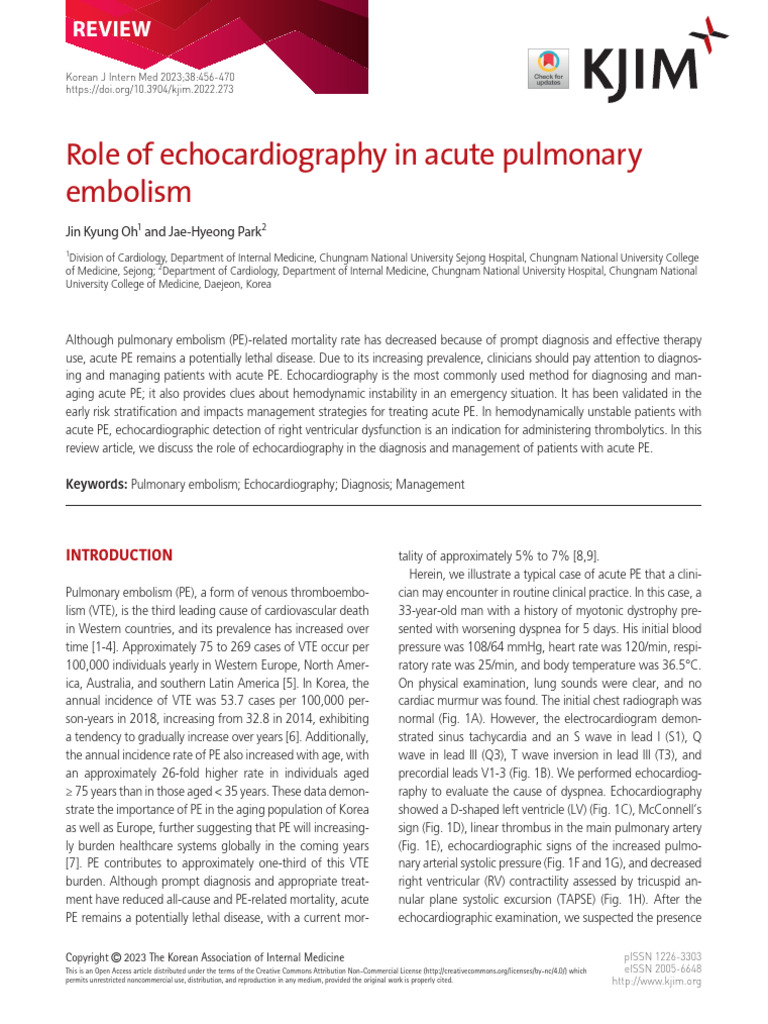 Role of Echocardiography in Acute Pulmonary Embolism | PDF | Echocardiography | Blood Pressure