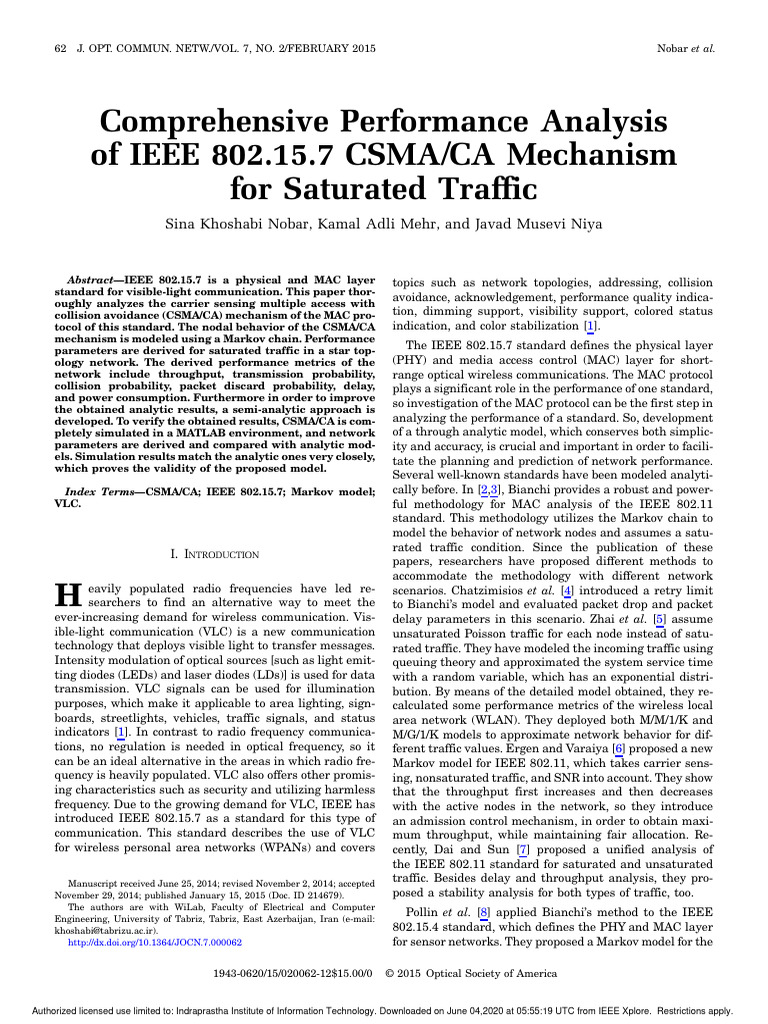 Comprehensive Performance Analysis of IEEE 802.15.7 CSMA/CA Mechanism ...