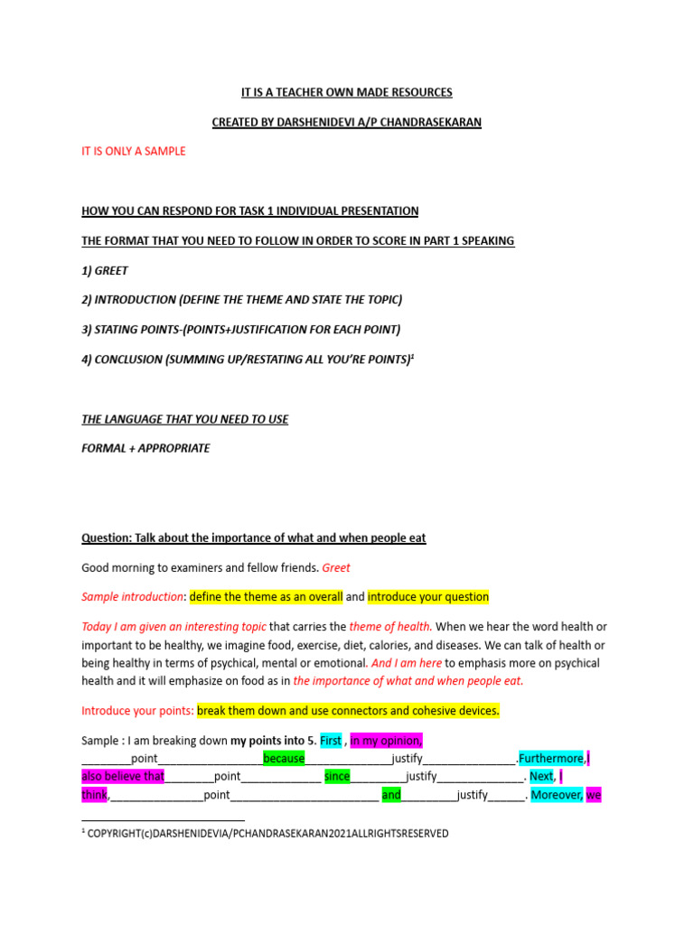 Muet Cefr Speaking Test Part 1 and Part 2 How Learners Can Respond ...