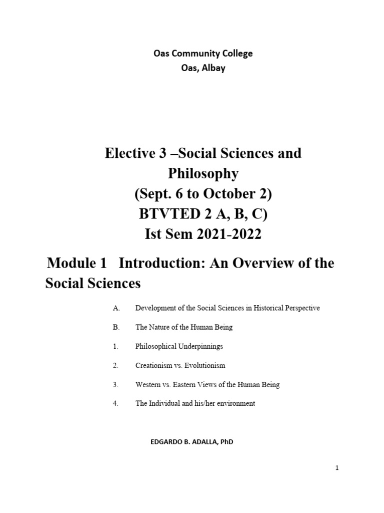 Module 1 Social Sciences and Philosphy | PDF | Creationism | Evolution