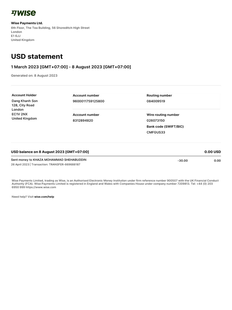 USD Statement Wise Payments Aug 2023 | PDF