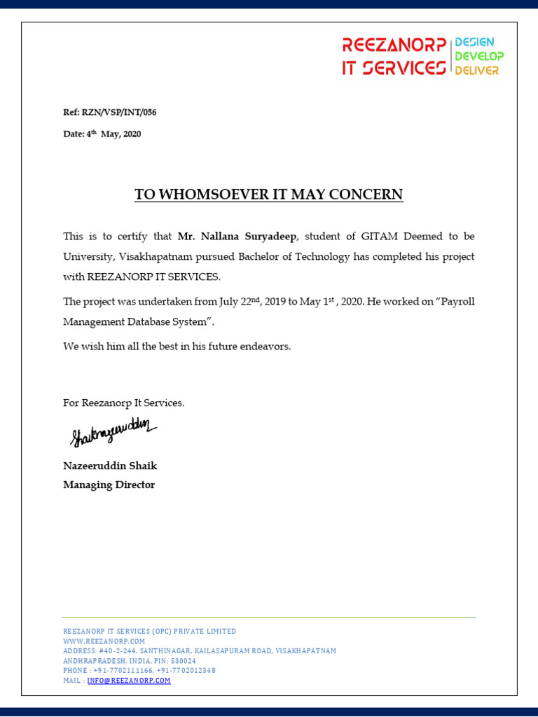 Work Experience Letter | PDF