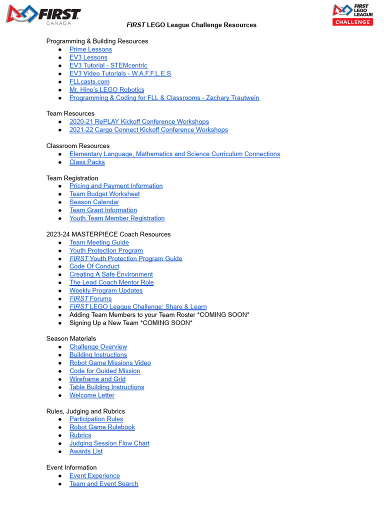 FLL Challenge Resources Overview | PDF