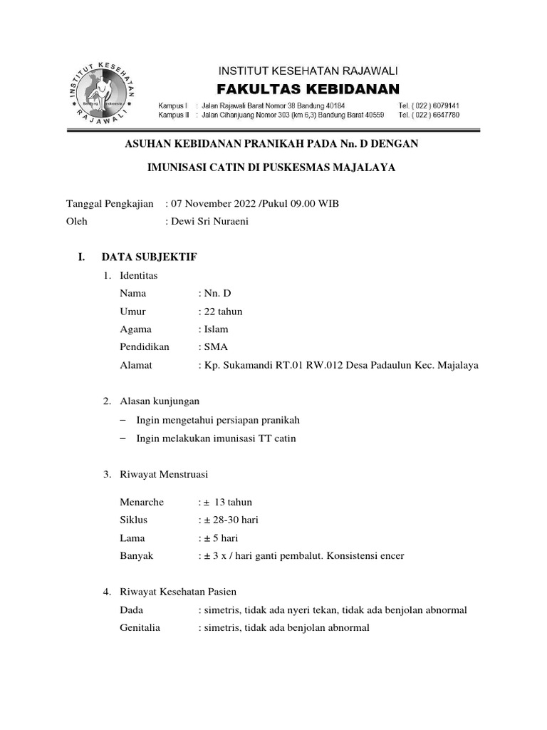 Imunisasi TT Catin Pranikah Nn. D | PDF