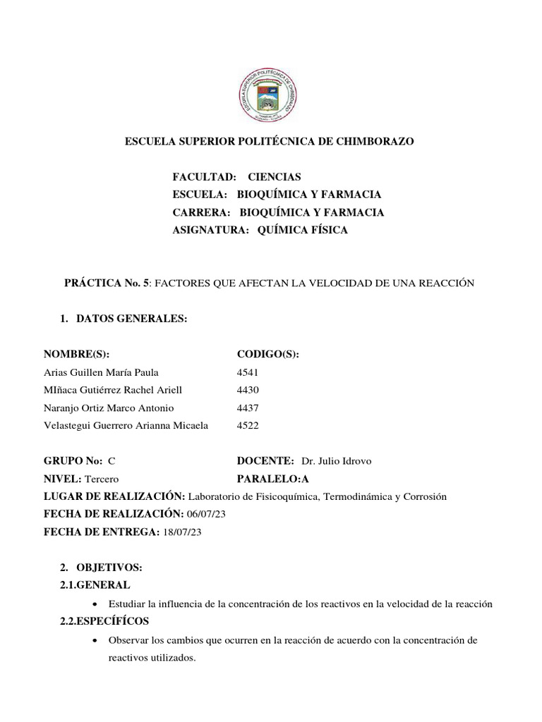 Informe Cinetica | PDF | Concentración | Cinética química