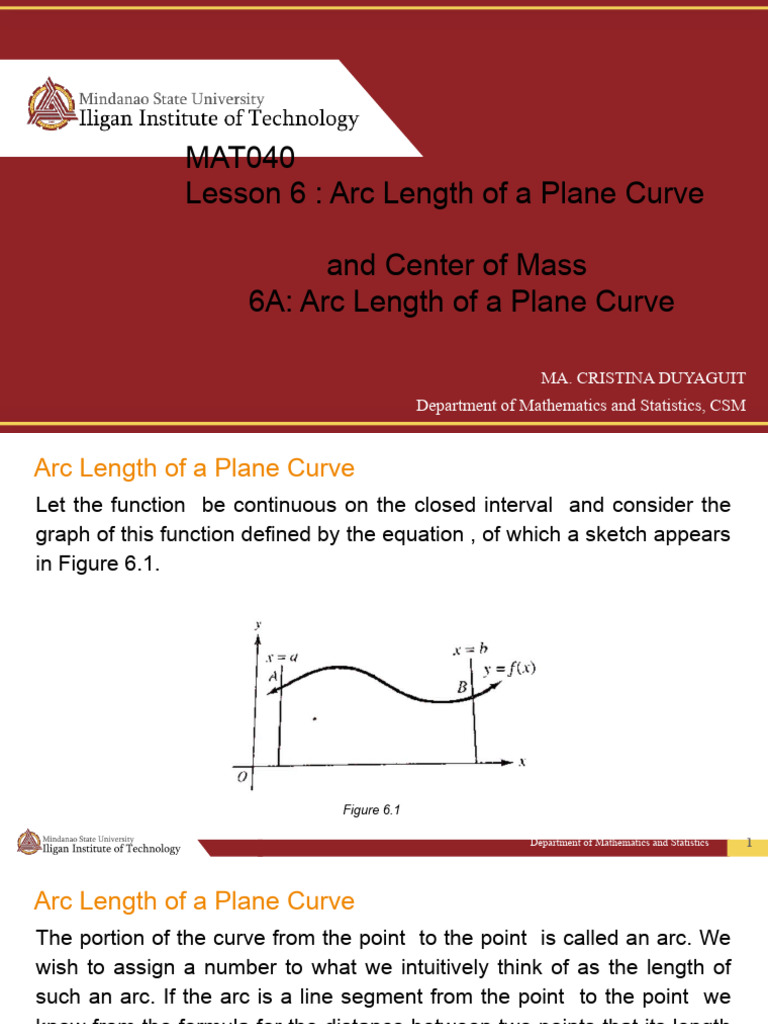 Lesson6A 040 Arc Length of A Plane Curve v1 | PDF | Curve | Integral