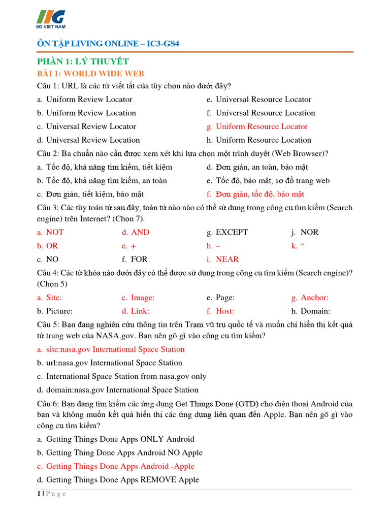 CauHoiOnTap IC3 GS4 LO Final | PDF