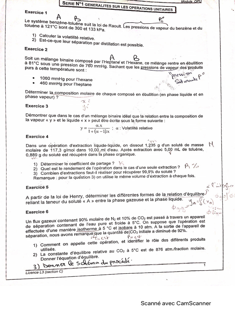 TD1 Opérations Unitaires | PDF