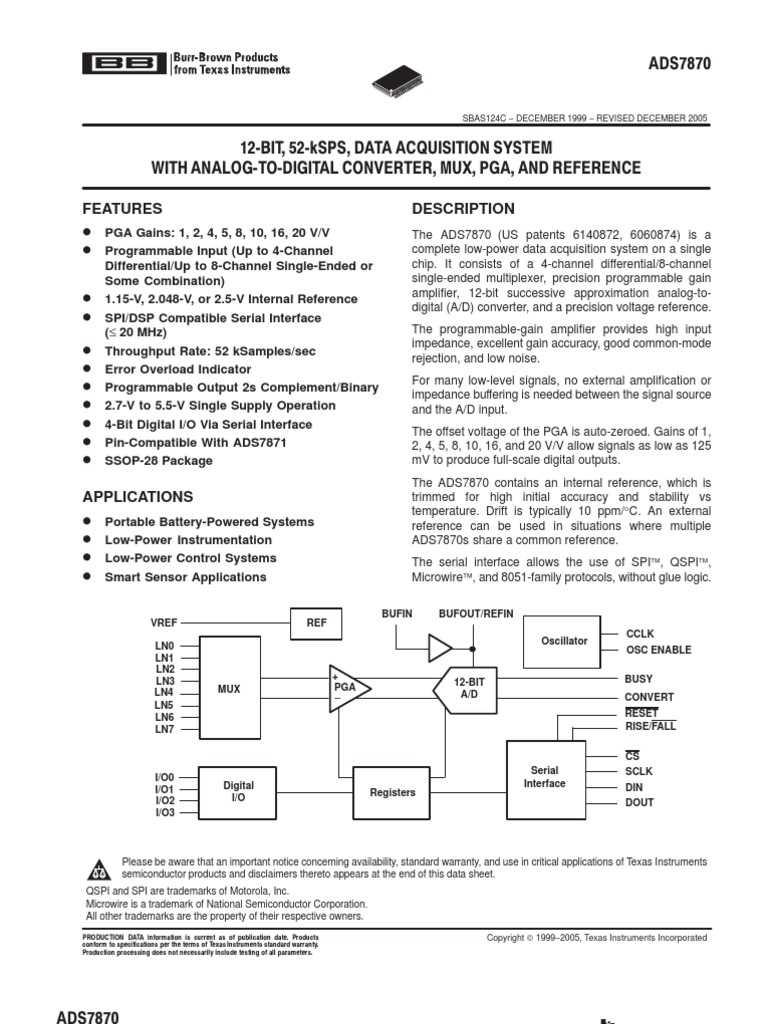 Ads 7870 | PDF | Analog To Digital Converter | Amplifier