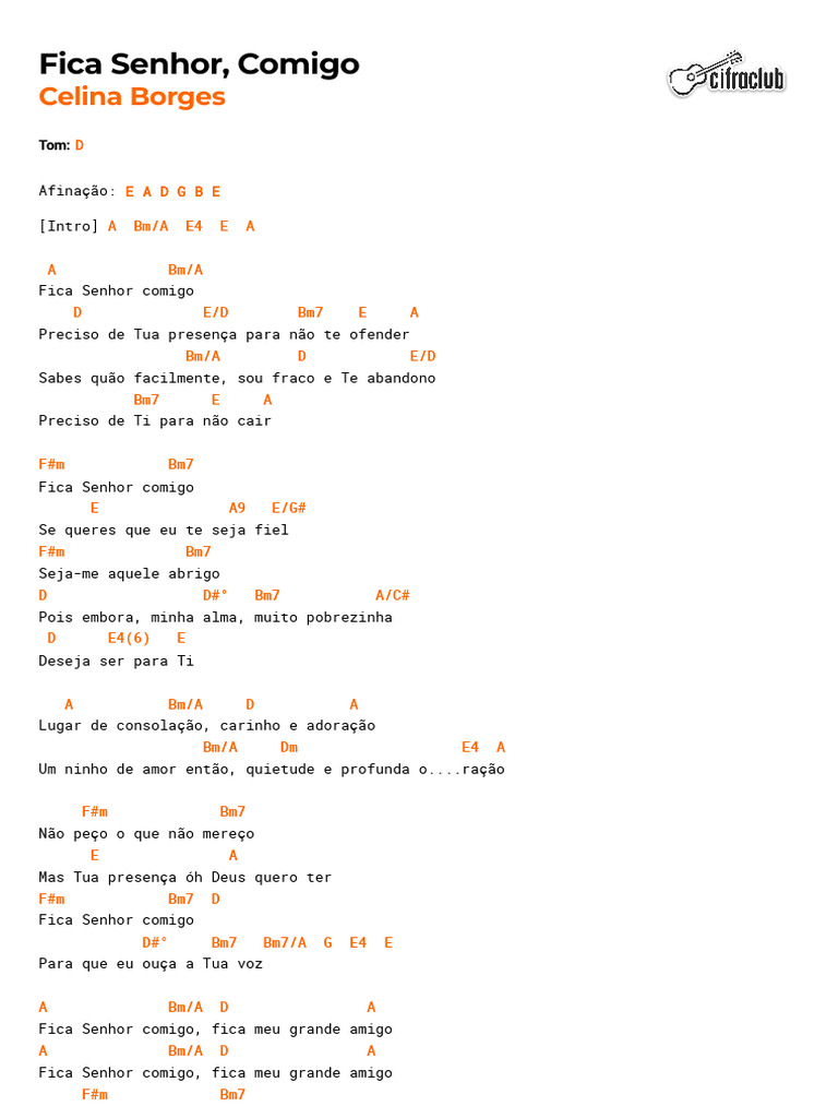 Cifra Club - Celina Borges - Fica Senhor, Comigo | PDF