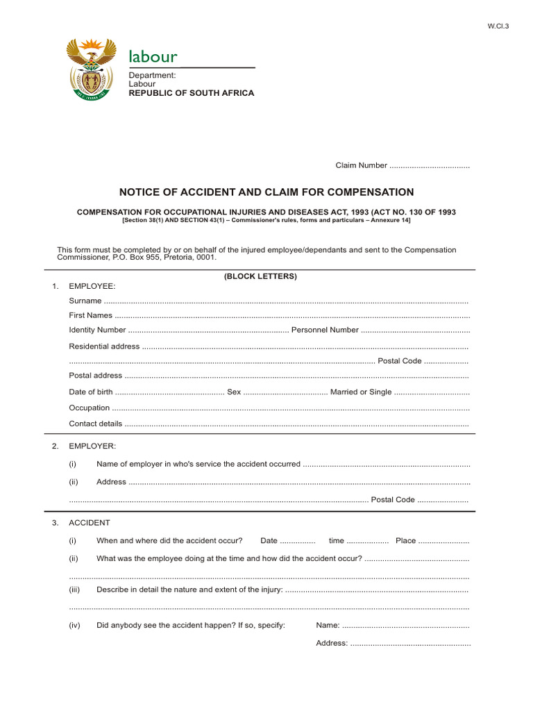 W.Cl.3 Accident Claim Form | PDF | Employment | Economies