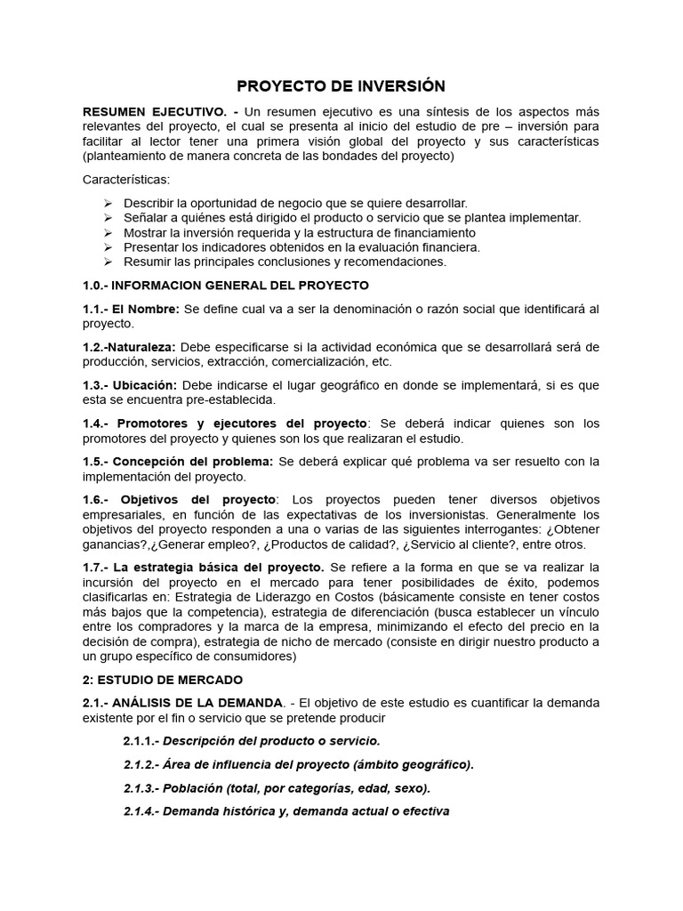 Proyecto de Inversion | PDF | Mercado (economía) | Oferta (economía)