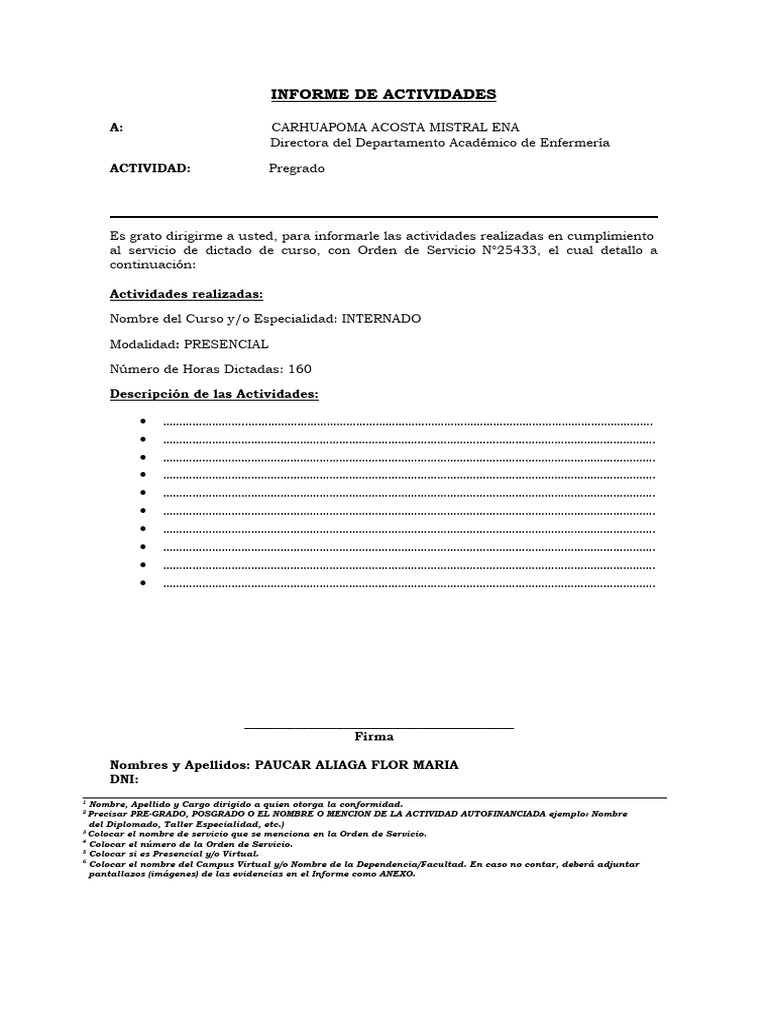Informe de Actividades de Internado Presencial | PDF | Informática ...
