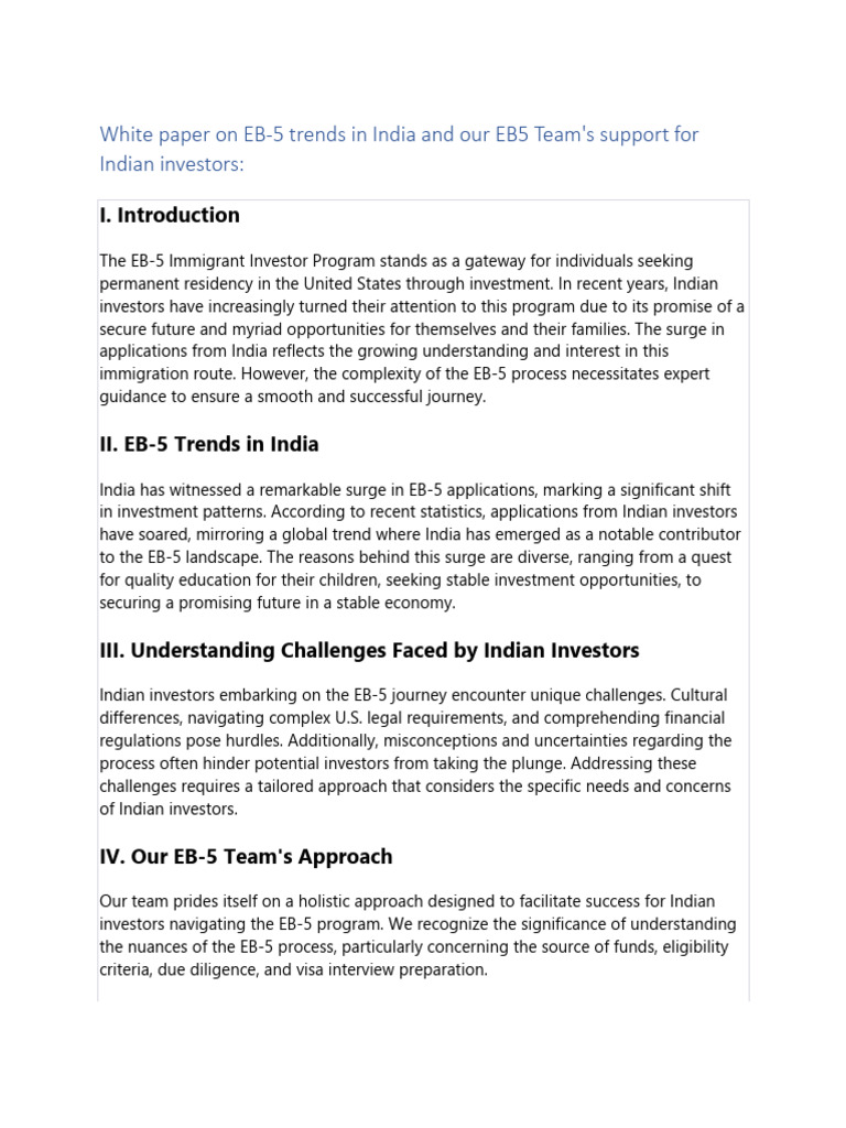 WhitePaper Indian EB5 Investors | PDF | Investing | Due Diligence