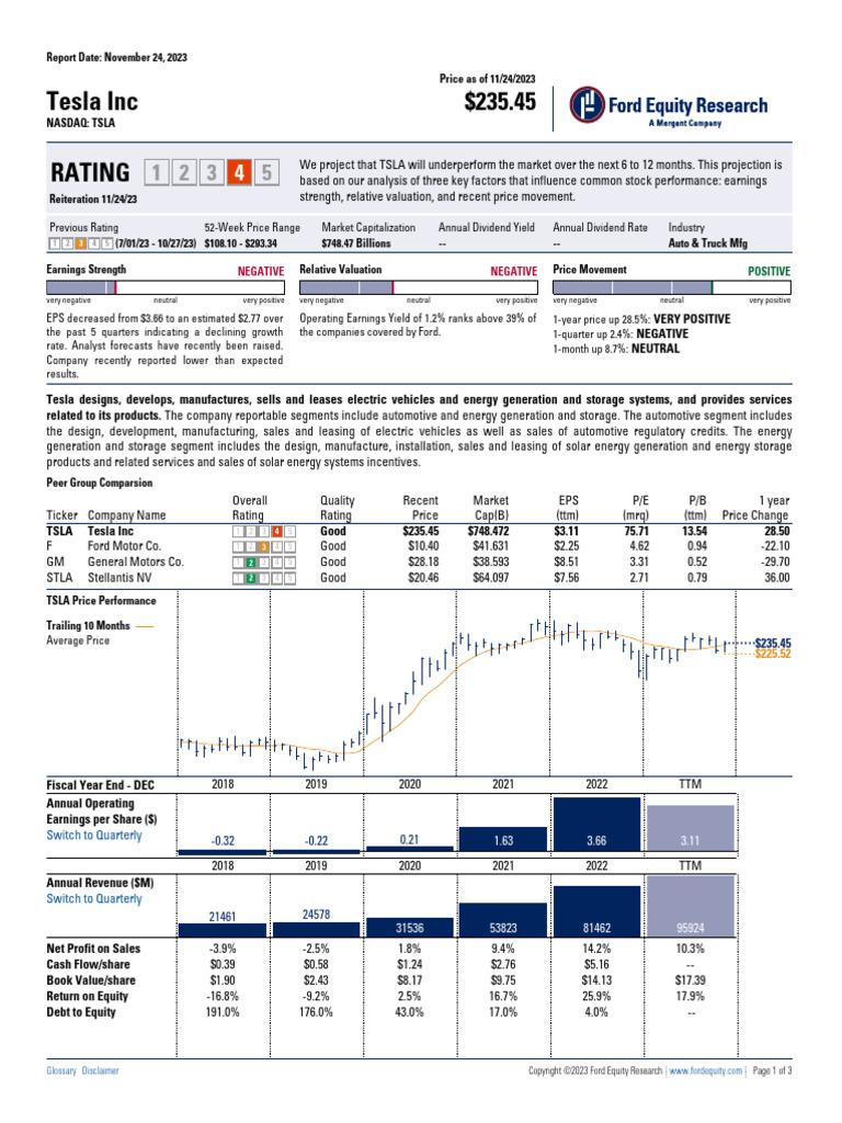 Tesla Research Paper From FORD RESEARCH 11.23.23 | PDF | Valuation ...