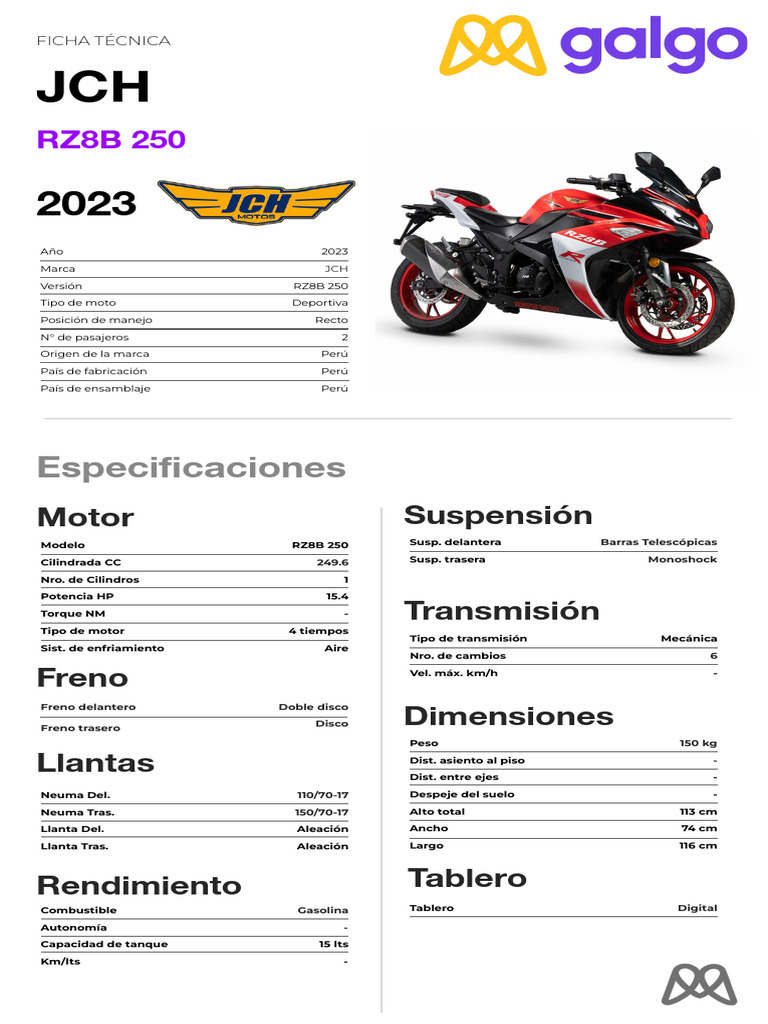 Ficha T Cnica JCH RZ8B 250 Galgo Per | PDF