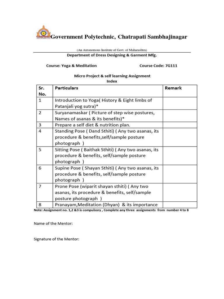 List of Experiments For Mini Project & Self Learning Yoga | PDF | Computers
